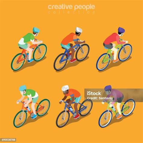 평평한 아이소메트릭 사이클 선수 이다 벡터 일러스트 레이 션 자전거 선수 그룹 3d 아이소메트리 이미지 여름 국제 경쟁 개념입니다 Championship에 대한 스톡 벡터