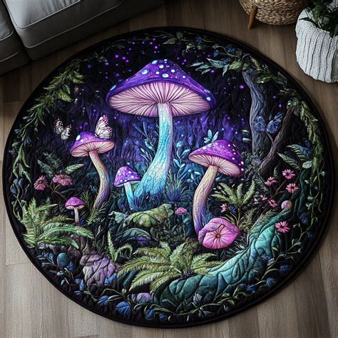 Magical Toadstool Wonderland Quilted Round Mat Ncu0pt4049 Vantique
