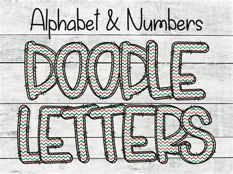 Christmas Zig Zag Doodle Letters PNG With Doodle Outline Christmas Clipart Alphabet Font