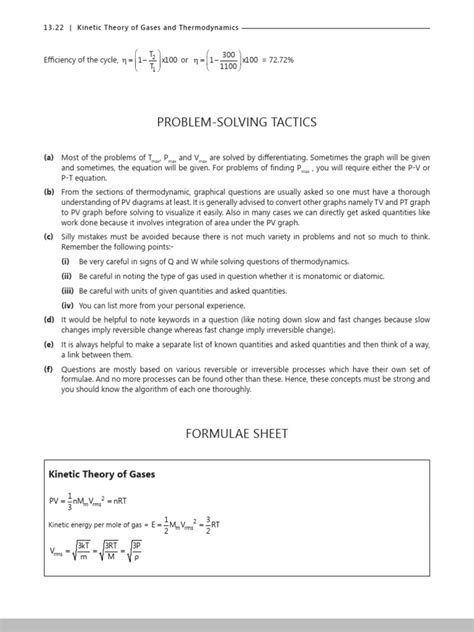 13kinetic Theory Of Gases And Thermodynamicsproblem Solving Tacticsformulae Sheet Pdf