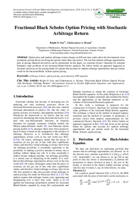 Pdf Fractional Black Scholes Option Pricing With Stochastic Arbitrage