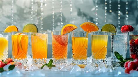 Premium Photo Assorted Fruit Juices In Crystal Clear Glasses Row Of