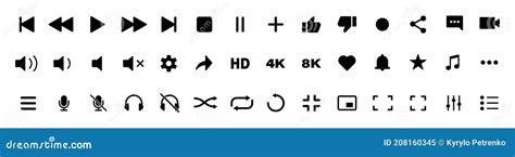 Video Media Player Icons Vector Set Multimedia Music Audio Control