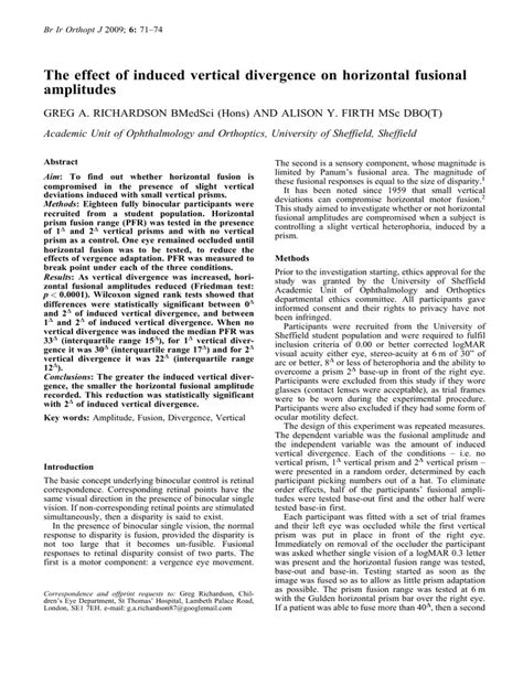 The Effect Of Induced Vertical Divergence On Horizontal Fusional Amplitudes Greg A Richardson