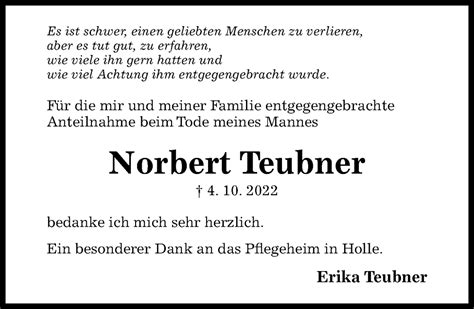 Traueranzeigen Von Norbert Teubner Trauerportal Hildesheimer Allgemeine Zeitung
