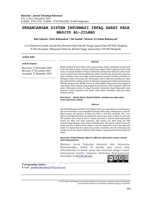 Pdf Perancangan Sistem Informasi Infaq Zakat Pada Masjid Al Jihad