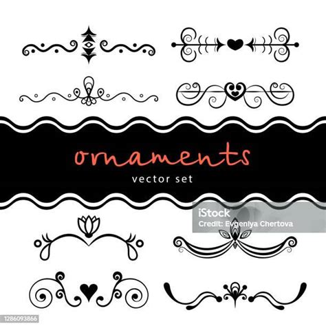 추상적인 꽃 장식 분리제 프레임 테두리 패턴 곱슬 머리 소용돌이 꽃 듣기 장식 요소 문신 흰색 배경에 고립 된 흑백 드로잉을 설정합니다 벡터 일러스트레이션 0명에 대한 스톡