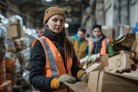 Woman Sorting Cardboard Boxes Premium Ai Generated Image