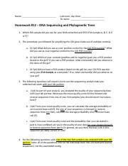 Homework S DNA Sequencing Docx Name Lab Room Day Time TA Name Homework DNA