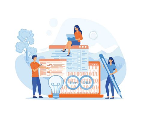 Devops Software Team Of Programmer Development And Operations Flat Vector Modern Illustration