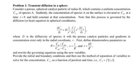 Problem 1 Transient Diffusion In A Sphere Consider