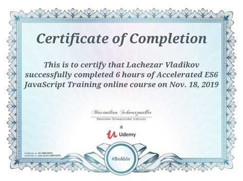 Udemy Course Completion Certificate Lachezar Vladikov