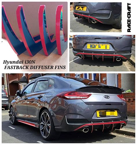 Hyundai I N FASTBACK DIFFUSER FINS EXTENSIONS AGRESSIVE STYLE I N FAST GREY BLACK