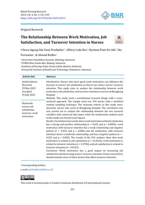 Pdf The Relationship Between Work Motivation Job Satisfaction And Turnover Intention In Nurses