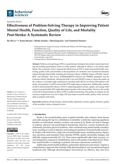 Pdf Effectiveness Of Problem Solving Therapy In Improving Patient Mental Health Function