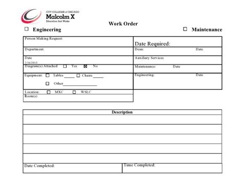 Printable Work Order Templates Excel Word PDF