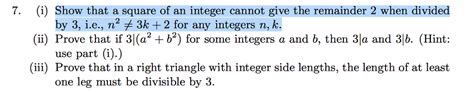 Solved I Show That A Square Of An Integer Cannot Give Chegg