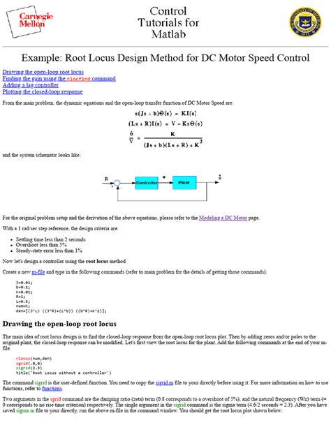 Experiment 10 Root Locus Design Method For Dc Motor Speed Control