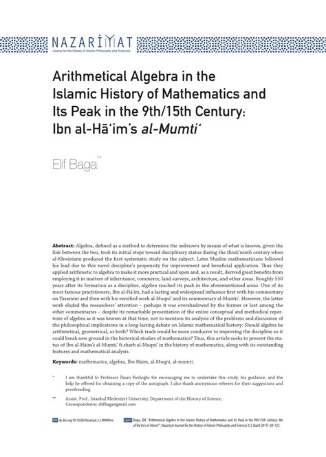 Pdf Arithmetical Algebra In The Islamic History Of Mathematics And