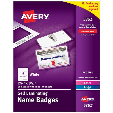 avery customizable self laminating name badges with clips 2 25 x 3 5