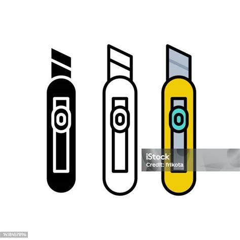 커터 Diy 도구 아이콘 세트 세 가지 스타일 검은 색 채우기 검은 색 윤곽선 및 색상 채우기 커터 픽토그램 컬렉션 벡터 일러스트 레이 션 평면 디자인 3가지 개체에 대한