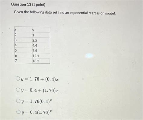 solved question 13 1 point given the following data set