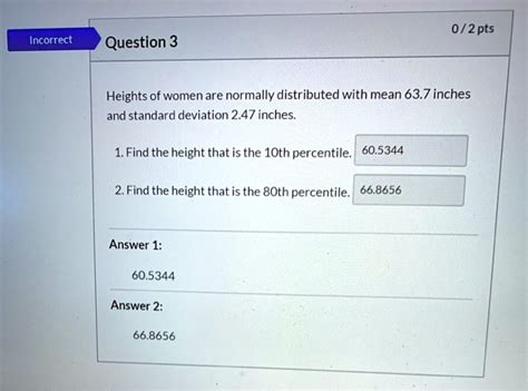 Solved 02pts Incorrect Question 3 Heights Of Women Are Normally