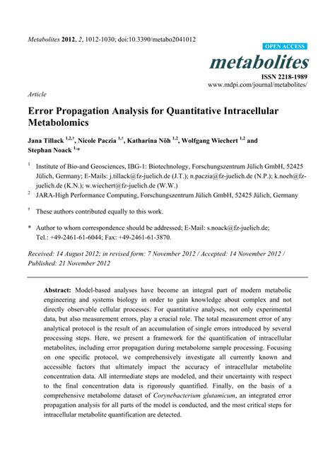 Pdf Error Propagation Analysis For Quantitative Intracellular