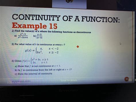 Solved CONTINUITY OF A FUNCTION Example Find The Chegg