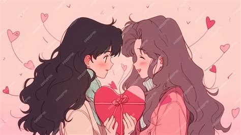 발렌타인 데이를 축하하는 애니메이션 스타일 Ai 생성 이미지