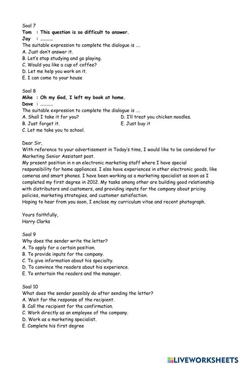 Exercise Mid Semester Xii Worksheet Live Worksheets