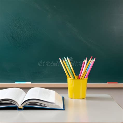 Classroom Or School Building Book And Pencil On Table With Classroom