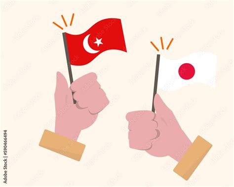 日本とトルコ 国旗を振る。トルコ支援、トルコ援助、国際交流。ベクターイラスト Stock ベクター Adobe Stock
