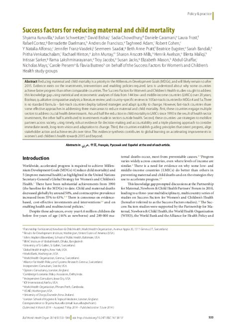 Pdf Factores De éxito Para Reducir La Mortalidad Materna E Infantil