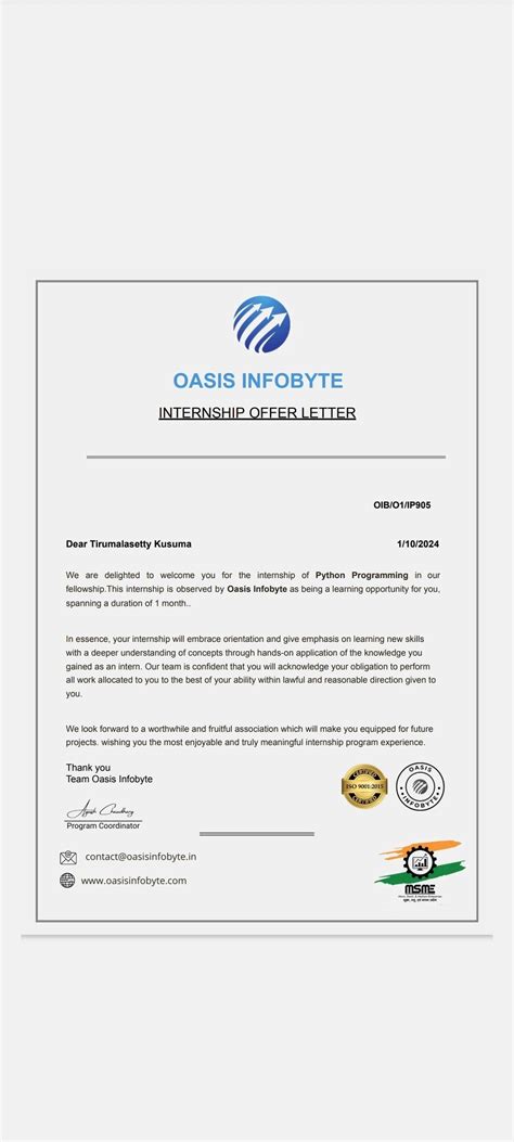 Kusuma Tirumalasetty On Linkedin Internship Python Learning Oasisinfobyte