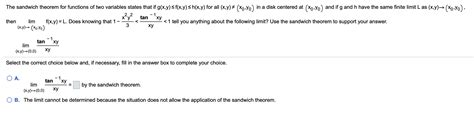 Solved The Sandwich Theorem For Functions Of Two Variables