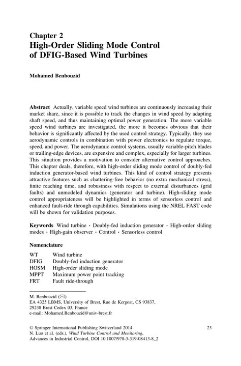 Pdf High Order Sliding Mode Control Of Dfig Based Wind Turbines