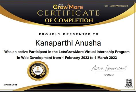 Anusha Kanaparthi On Linkedin Lgmvip Letsgrowmore Interngrow Webdevelopment Opportunity