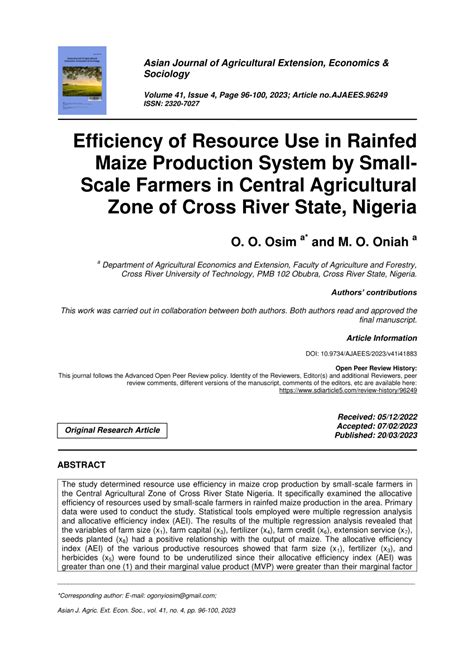 Pdf Efficiency Of Resource Use In Rainfed Maize Production System By