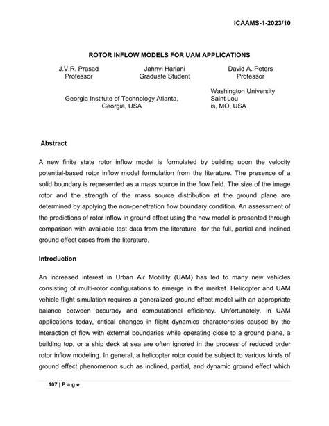 Rotor Inflow Models For Uam Applications Vertical Flight Library And Store