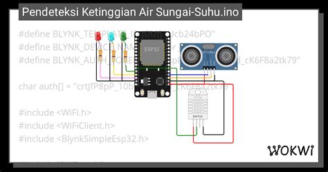 Pendeteksi Ketinggian Air Sungai Suhu Ino Wokwi ESP32 STM32 Arduino Simulator