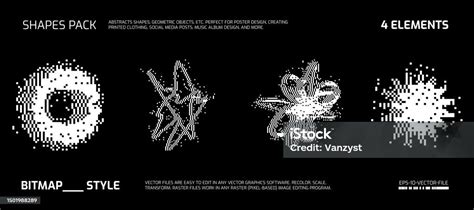 Universal Trendy Geometric Shapes Set With Vector Bitmap Dithering