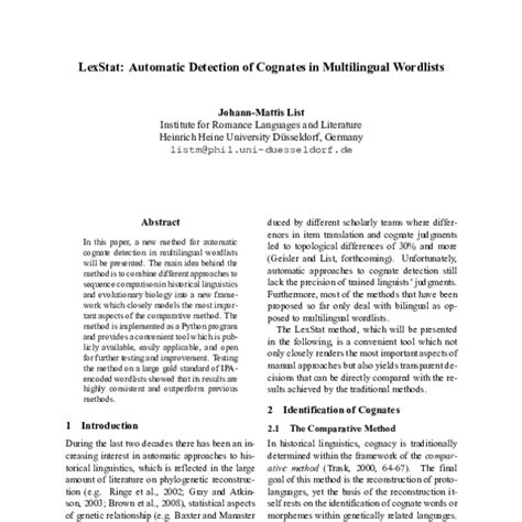 Lexstat Automatic Detection Of Cognates In Multilingual Wordlists