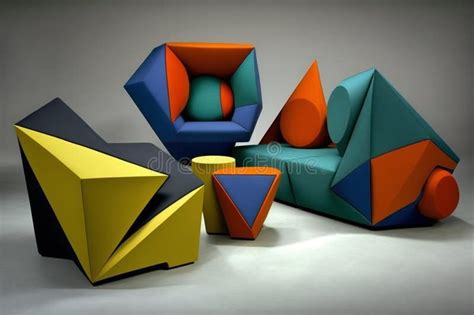 Retro Angular Furniture Futuristic And Colorful Generated By Ai Stock