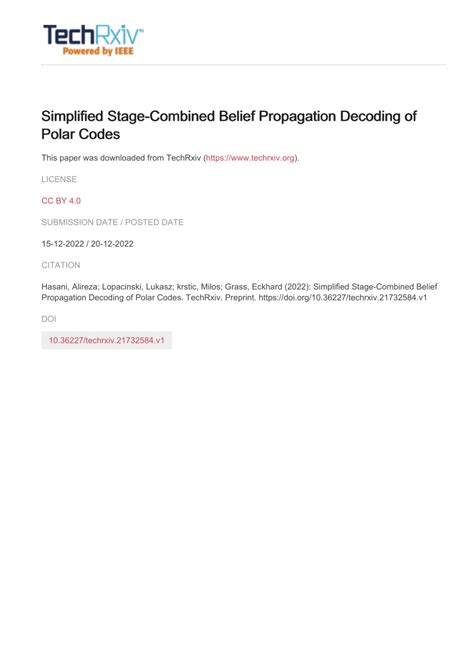 Pdf Simplified Stage Combined Belief Propagation Decoding Of Polar Codes
