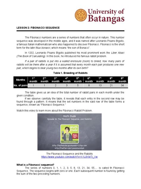 Module 1 Lesson 2 Fibonacci Sequence Pdf Mathematical Analysis