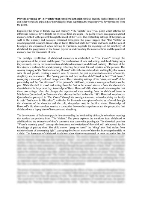 The Violets Gwen Harwood Authorial Context Essay Literature Year