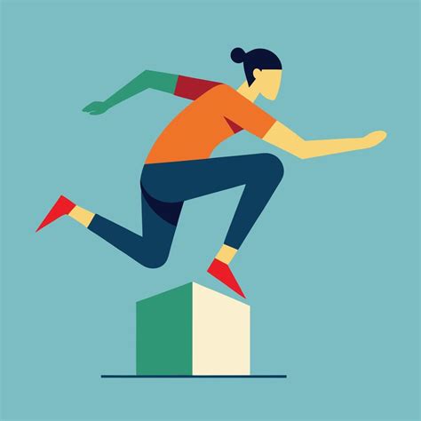Woman Athlete Jumping Over Obstacle Box Graphic Illustration 65309307