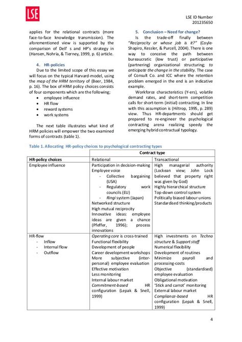 Esssay Relational Vs Transactional Psychological Contracts