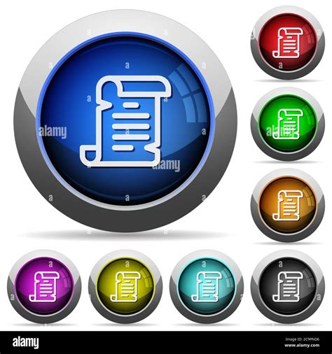Paper Scroll Icons In Round Glossy Buttons With Steel Frames Stock Vector Image Art Alamy